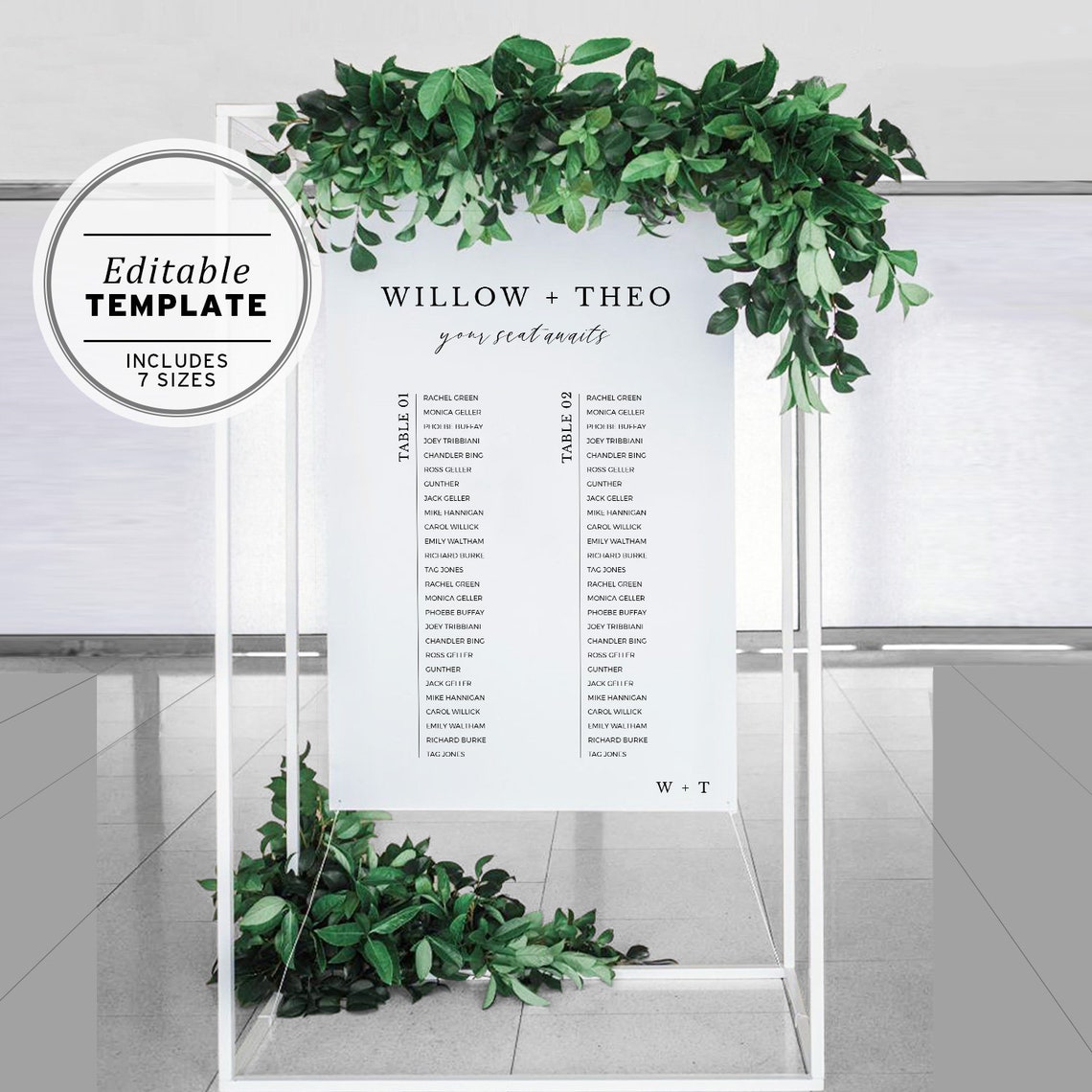 Theo Minimalist Wedding Seating Chart Template, Wedding Seating Sign ...