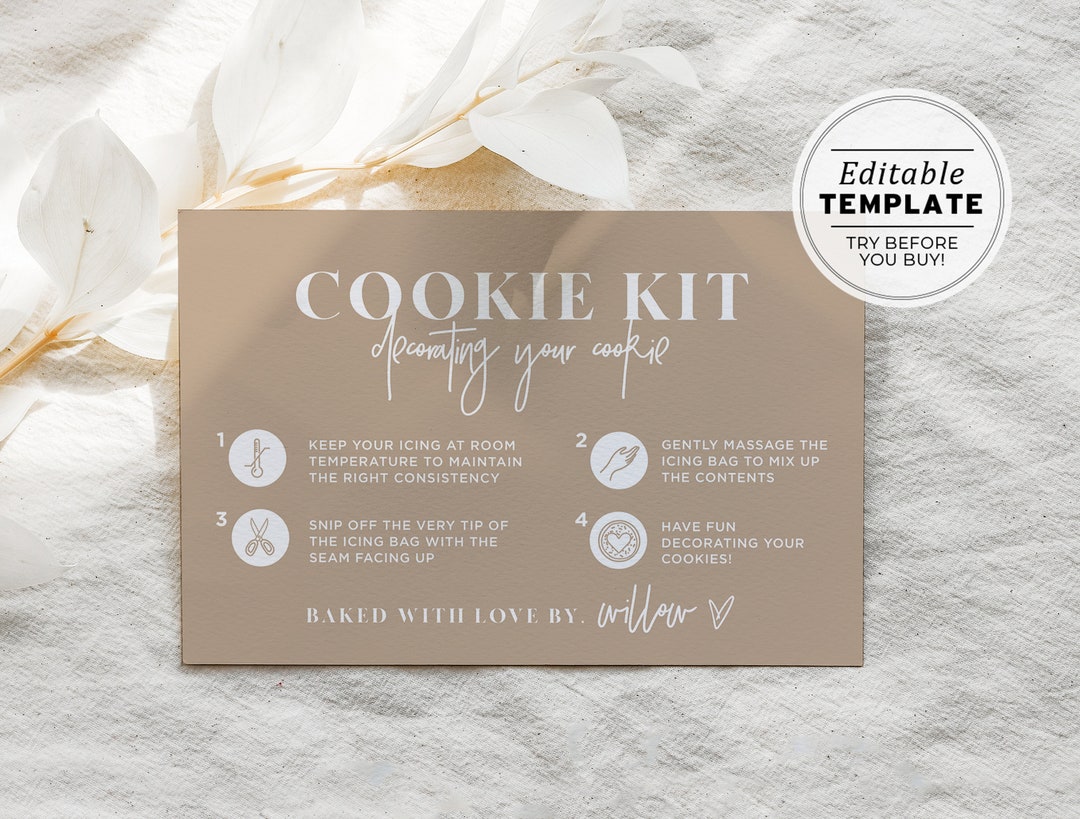 Nue Minimalist Cookie Kit Card Template, DIY Cookie Decorating ...