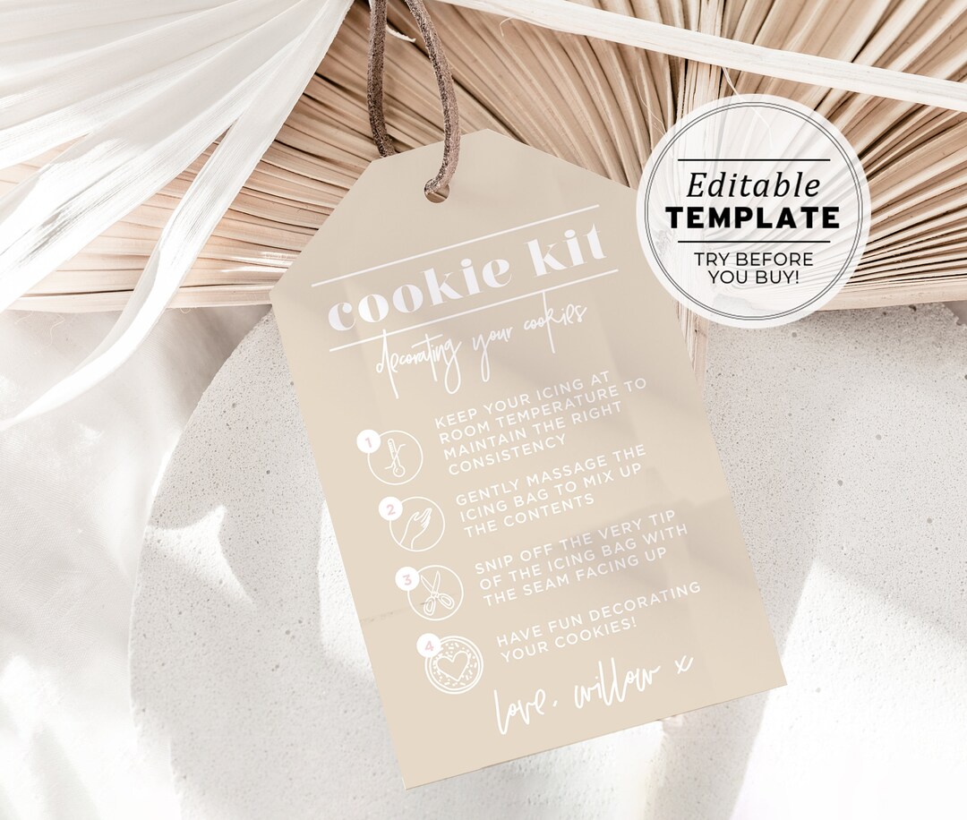 Scandi Minimalist Cookie Kit Gift Tag Template, DIY Cookie Decorating ...