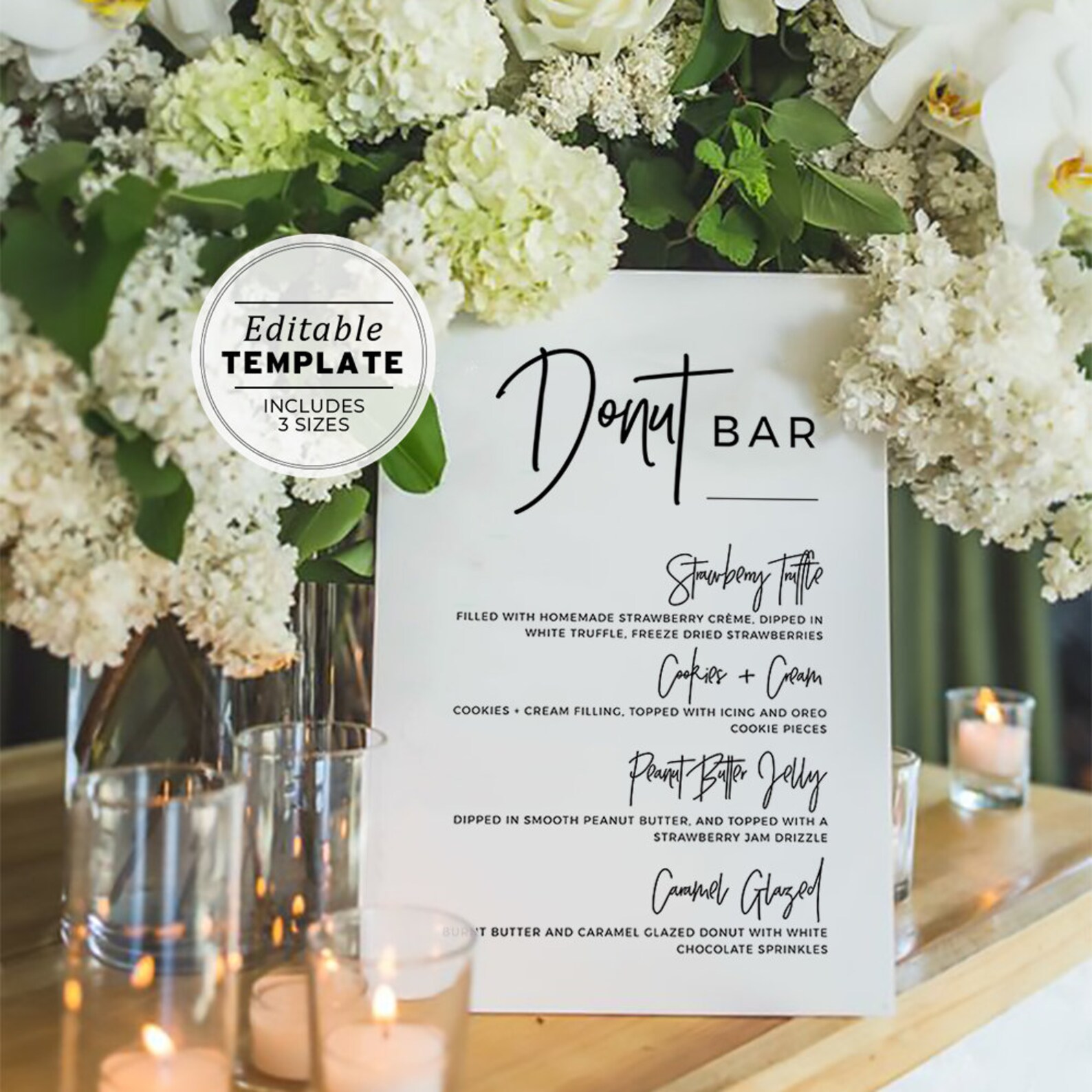 Juliette Minimalist Donut Bar Menu Sign Template Donut Menu | Etsy