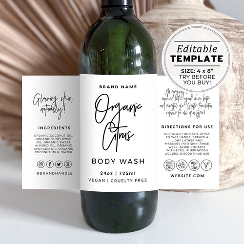 Minimalist 8oz Bottle Custom Wrap Around 237ml Label - Etsy