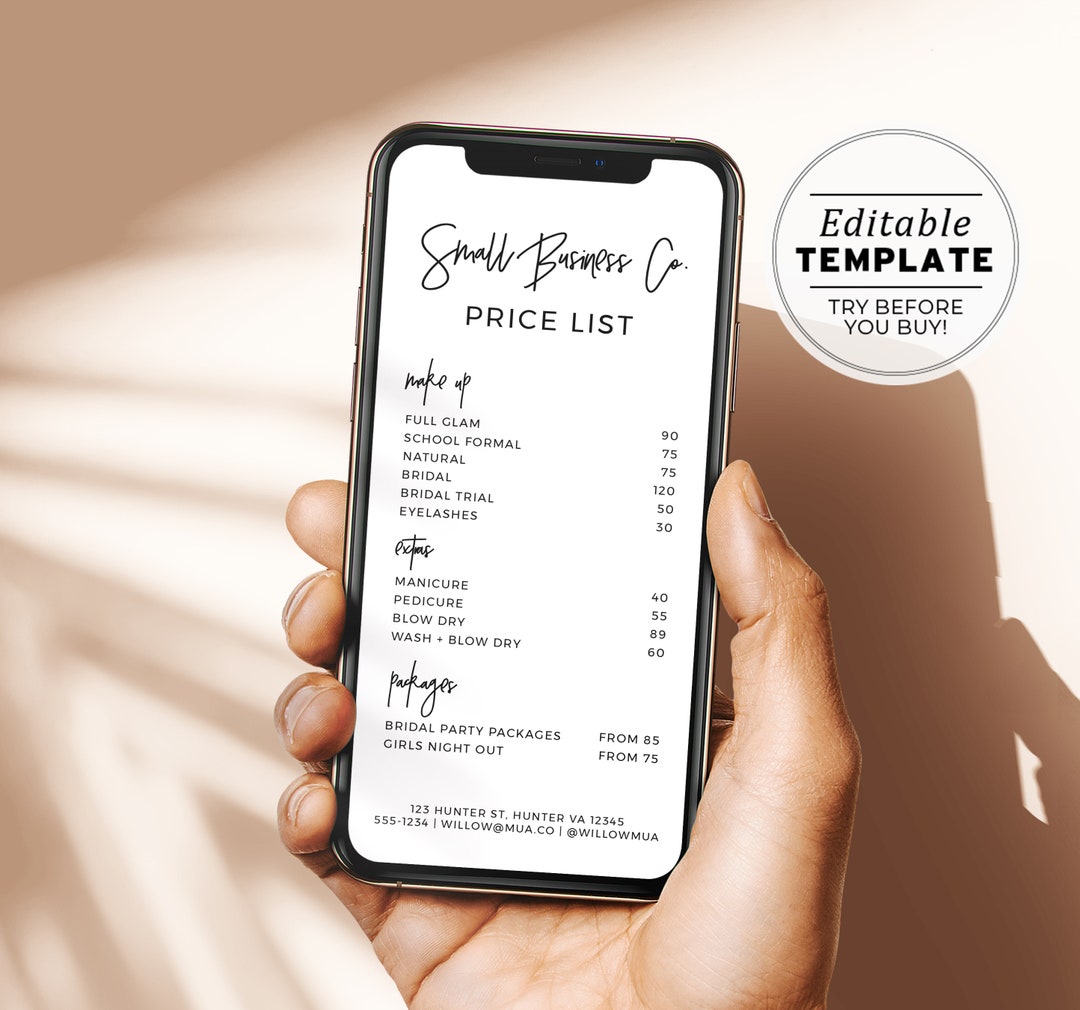 Electronic Price List Template, Digital Small Business Price List ...