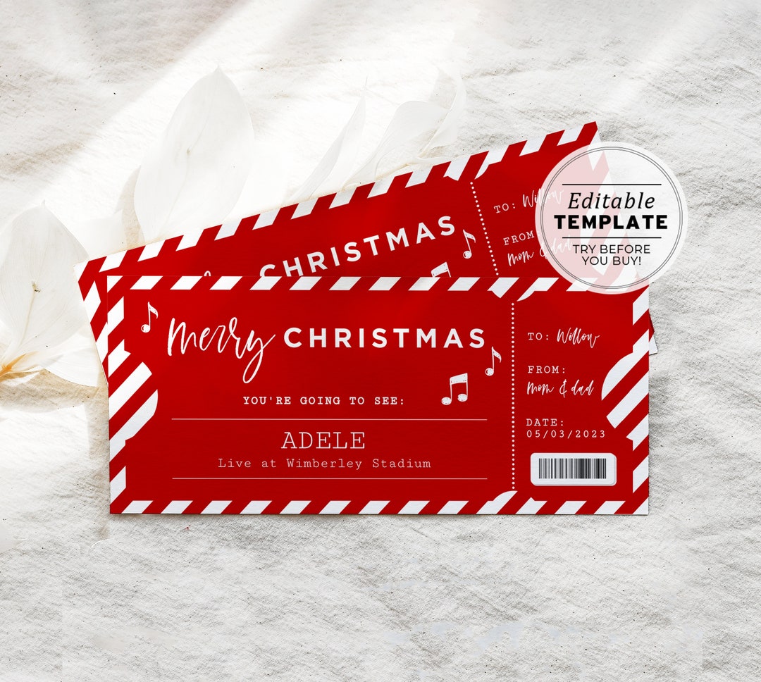 Printable Christmas Concert Ticket Gift Template, Santa Gift ...