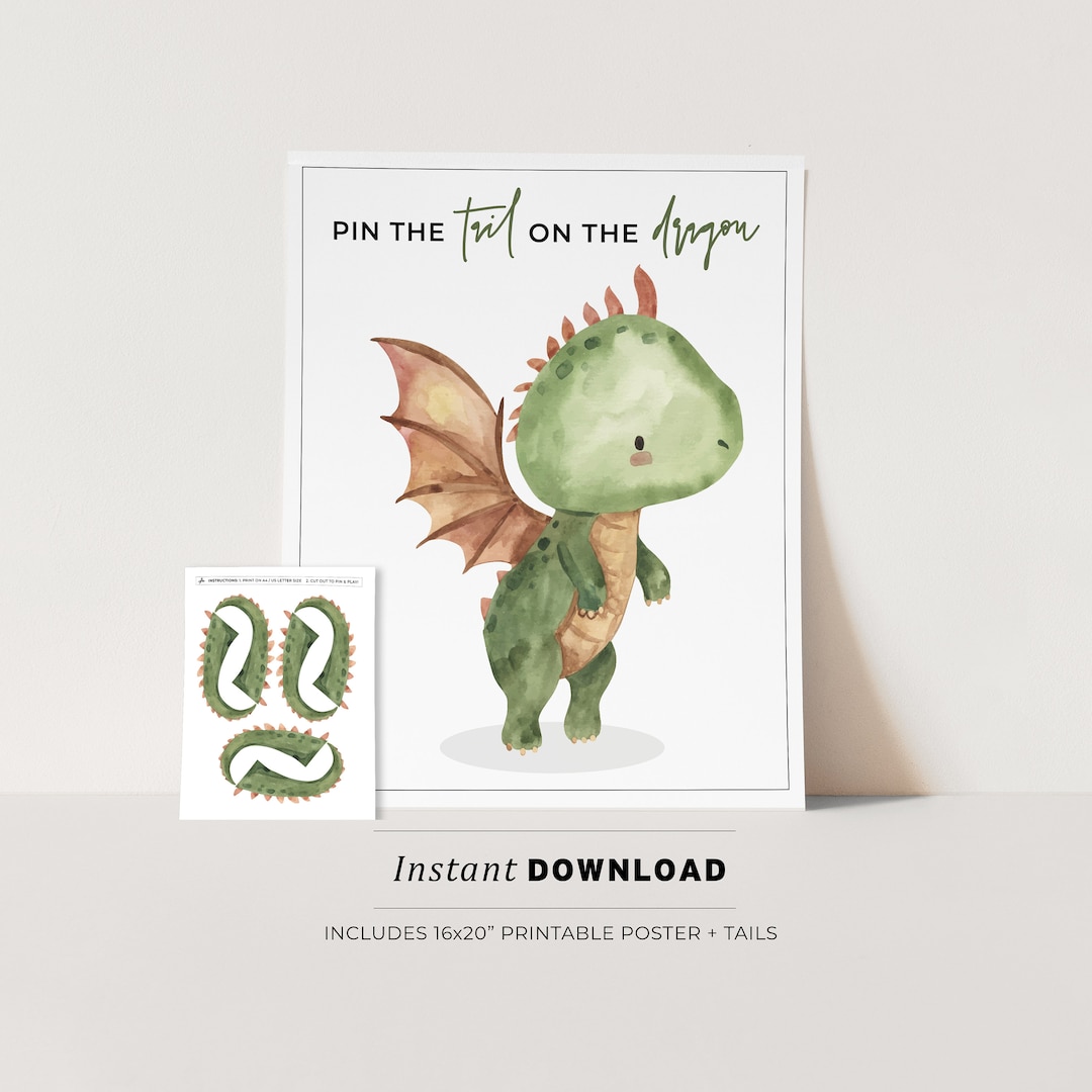Pin the Tail on the Dragon Kids Party Game Printable Poster, Birthday ...
