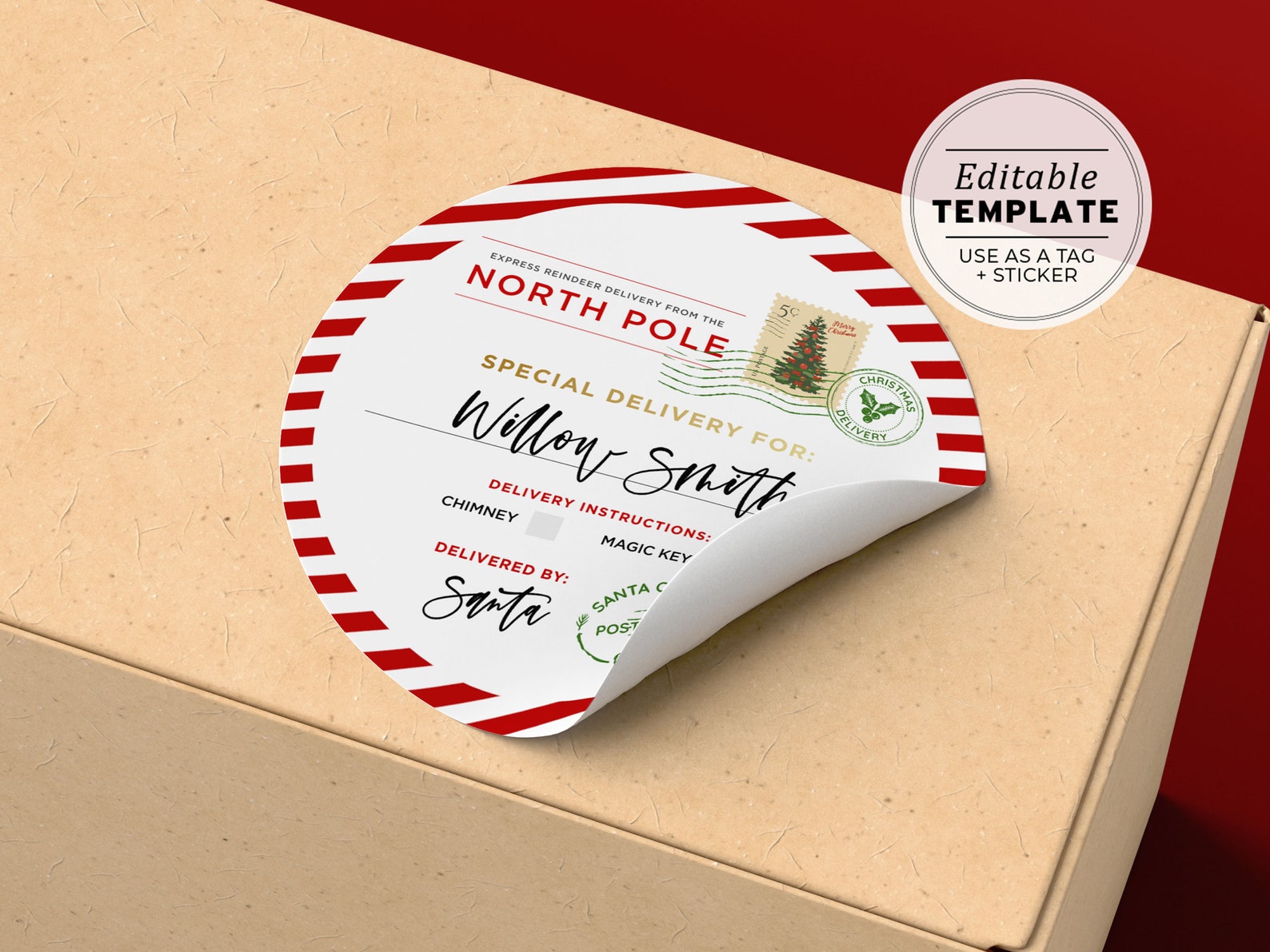 Editable Santa Mail Round Tag and Sticker Template 2" and 3", North ...