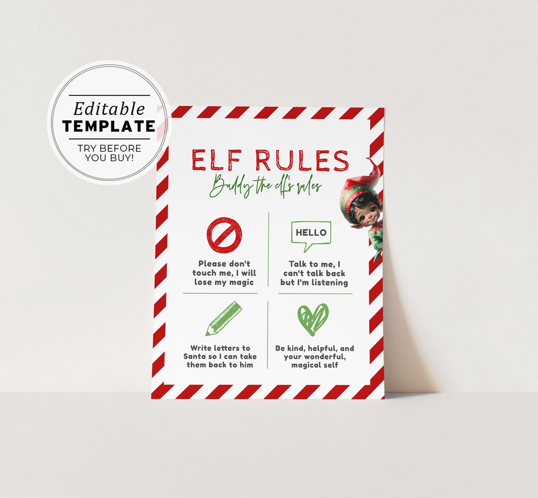 Elf Rules Sign, Christmas Elf Rules Sign, Printable | EDITABLE TEMPLATE ...