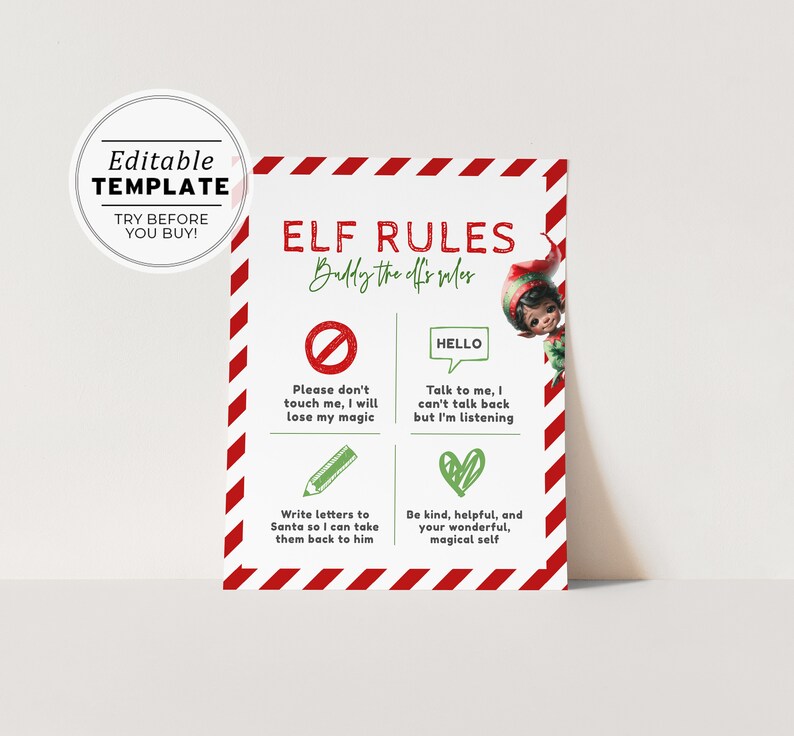 Elf Rules Sign, Christmas Elf Rules Sign, Printable | EDITABLE TEMPLATE ...