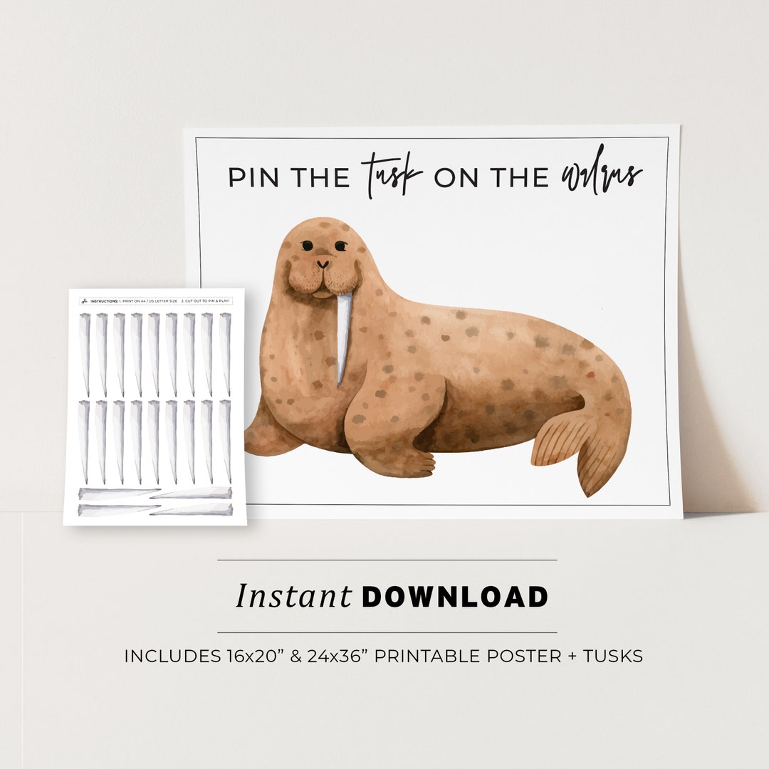 Pin the Tusk on the Walrus Kids Party Game Printable Poster, Birthday ...