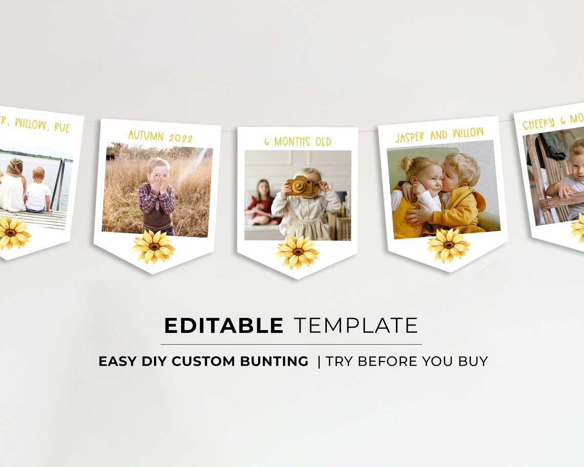 Printable Sunflower Birthday Photo Banner Minimalist Happy - Etsy