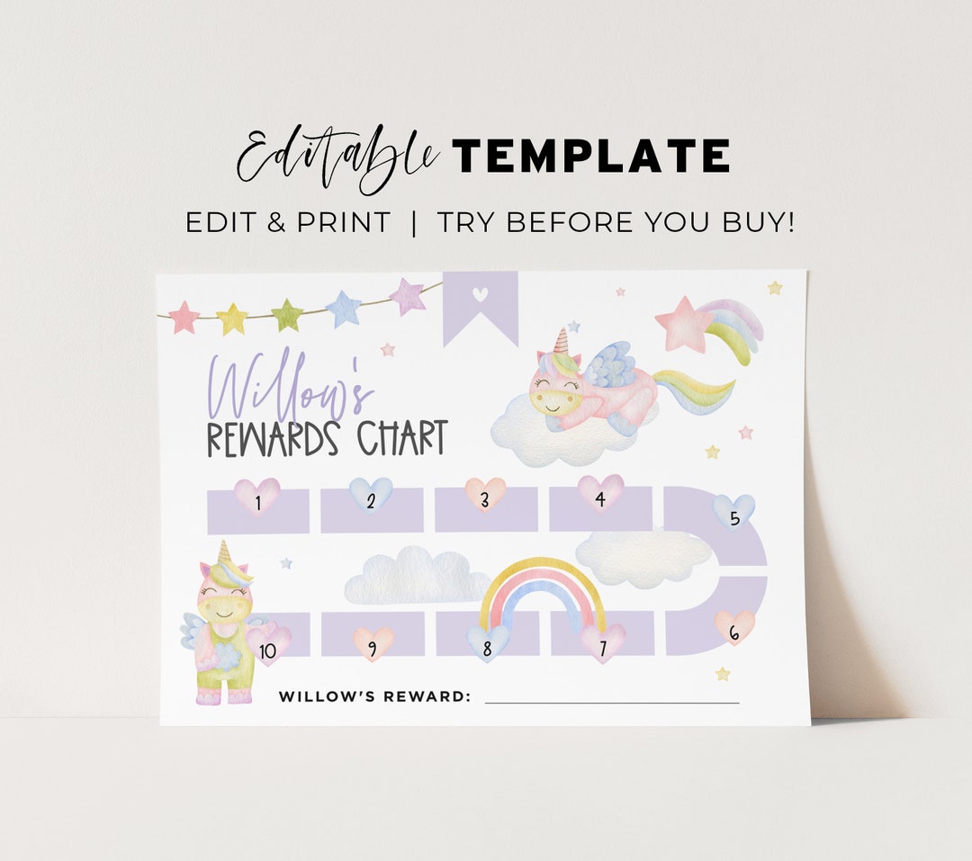Editable Unicorn Rewards Chart, Sleep Training Chart, Printable Rewards ...