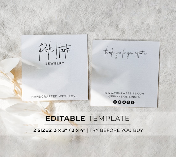 Editable Bracelet Display Card Template 2 Sizes 3x3 / | Etsy