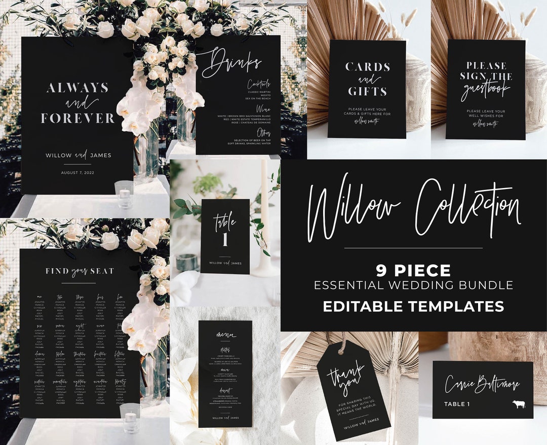 Willow Minimalist Wedding Signs Bundle, Editable Wedding Templates ...