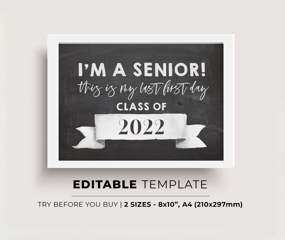 Printable First Day of Senior Year Sign Chalboard Senior Year | Etsy