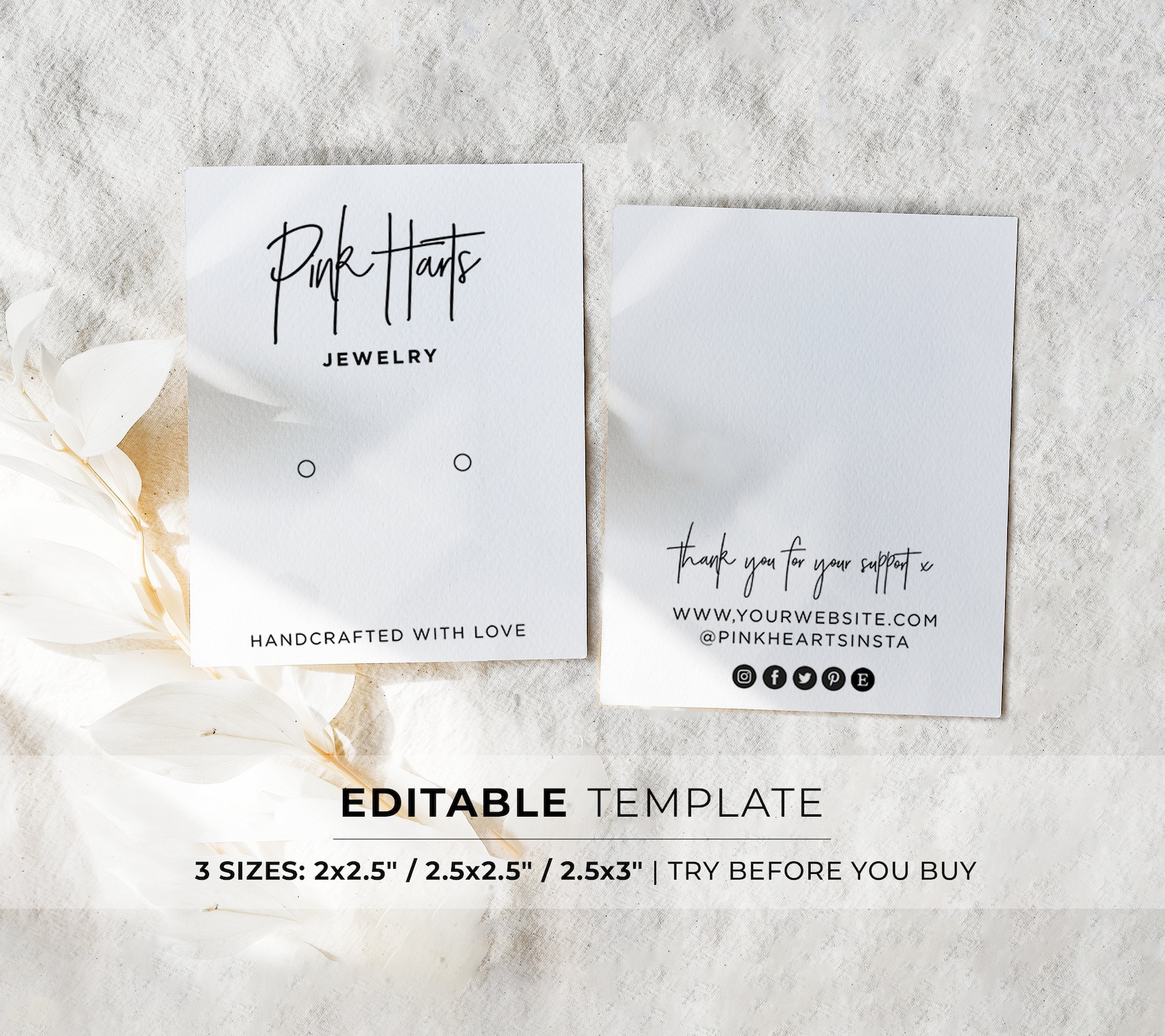 Editable Earring Display Card Template Minimalist 3 Sizes | Etsy