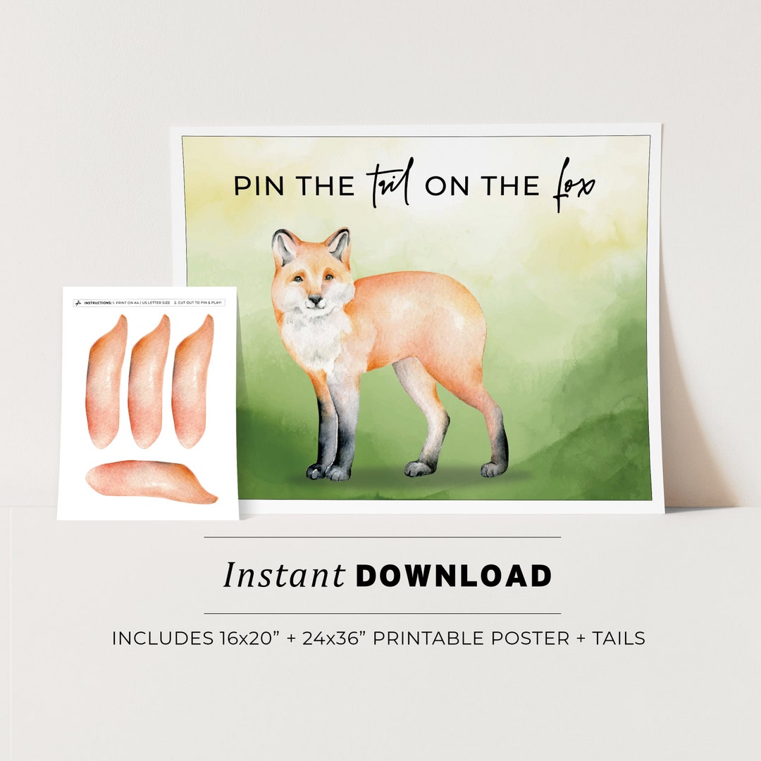 Pin the Tail on the Fox Kids Party Game Printable Poster, Birthday ...