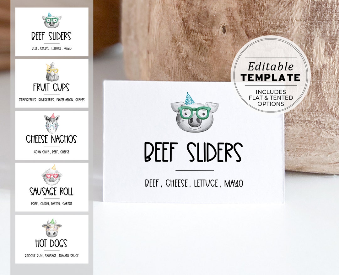 Party Farm Animals Buffet Food Name Card Sign, Party Animal Themed ...