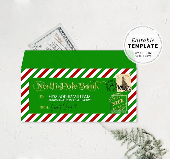 Santa Money Envelope Template Printable Christmas Cash Gift - Etsy