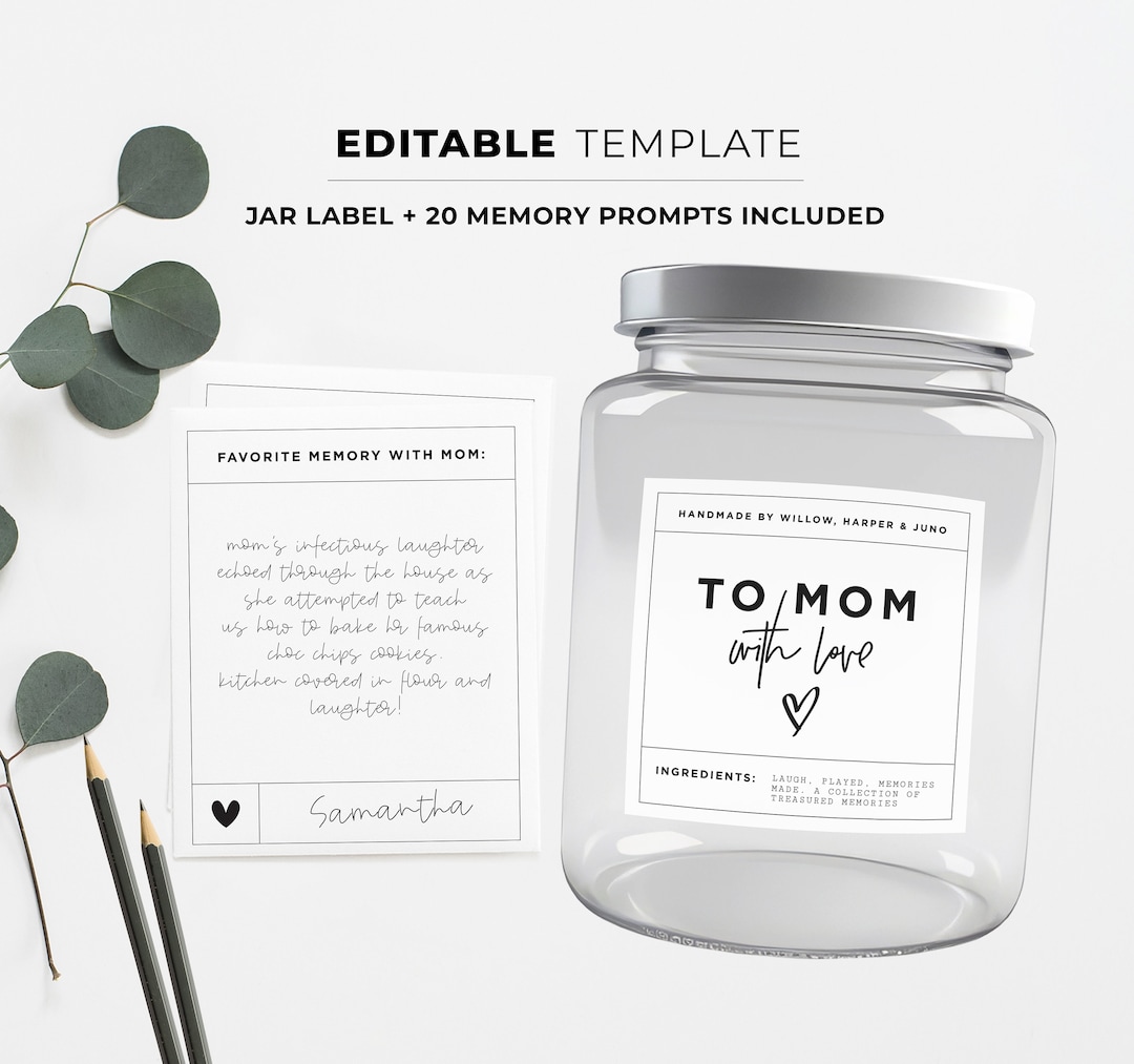 Personalized Memory Jar for Mom: Printable Template With Label & Memory ...