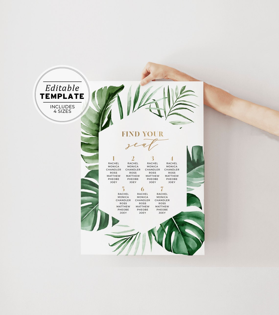 Tui Tropical Leaf & Gold Seating Chart Sign EDITABLE - Etsy