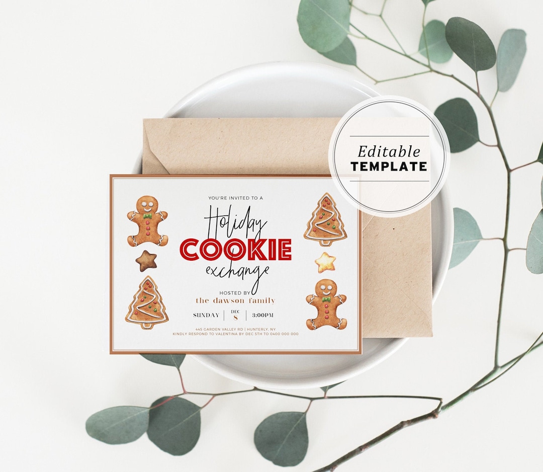 Holiday Cookie Exchange Party Invitation, Christmas Printable, Editable ...