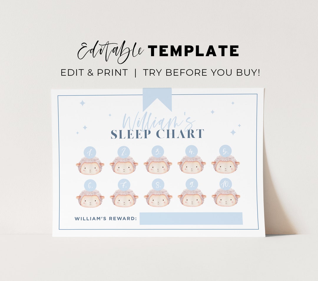 Editable Sleep Rewards Chart, Counting Sheep Sleep Training Chart, Stay ...