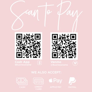 Payment Sign Template, Scan to Pay Sign, Scan to Pay Template, Cash App ...