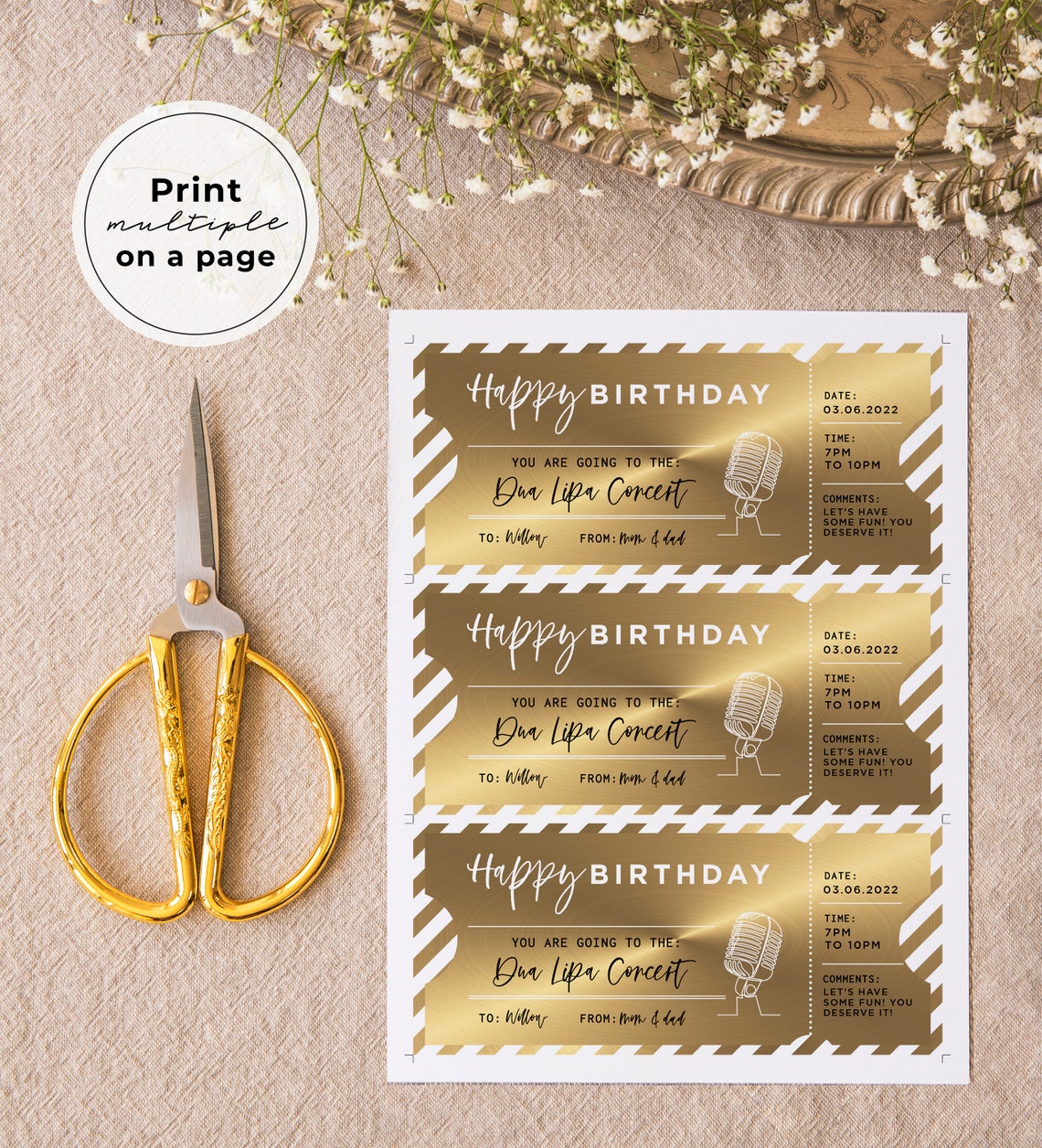 Printable Gold Concert Ticket Birthday Gift Template Surprise - Etsy