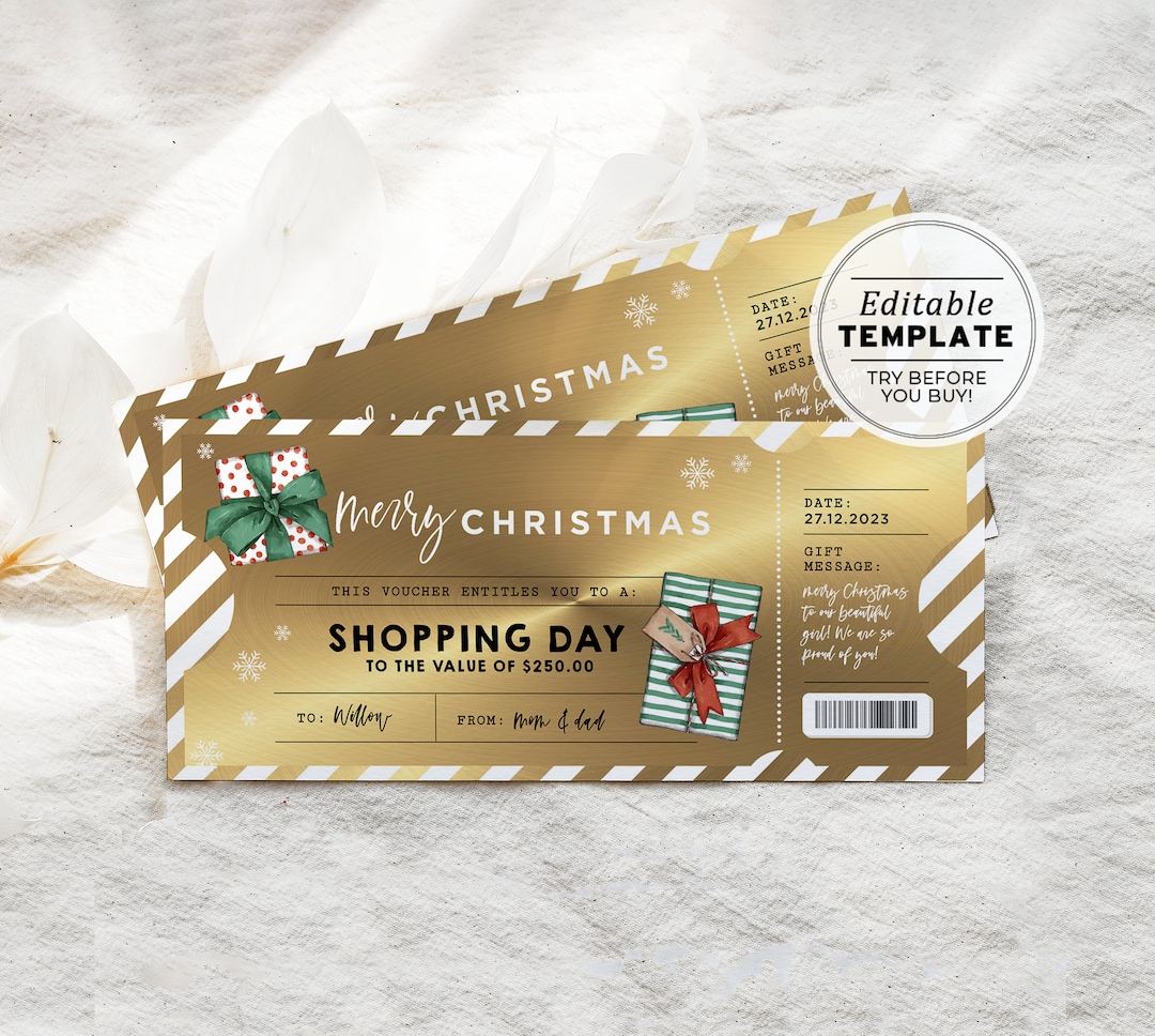 Printable Shopping Spree Christmas Gift Voucher, Shopping Day Gift ...