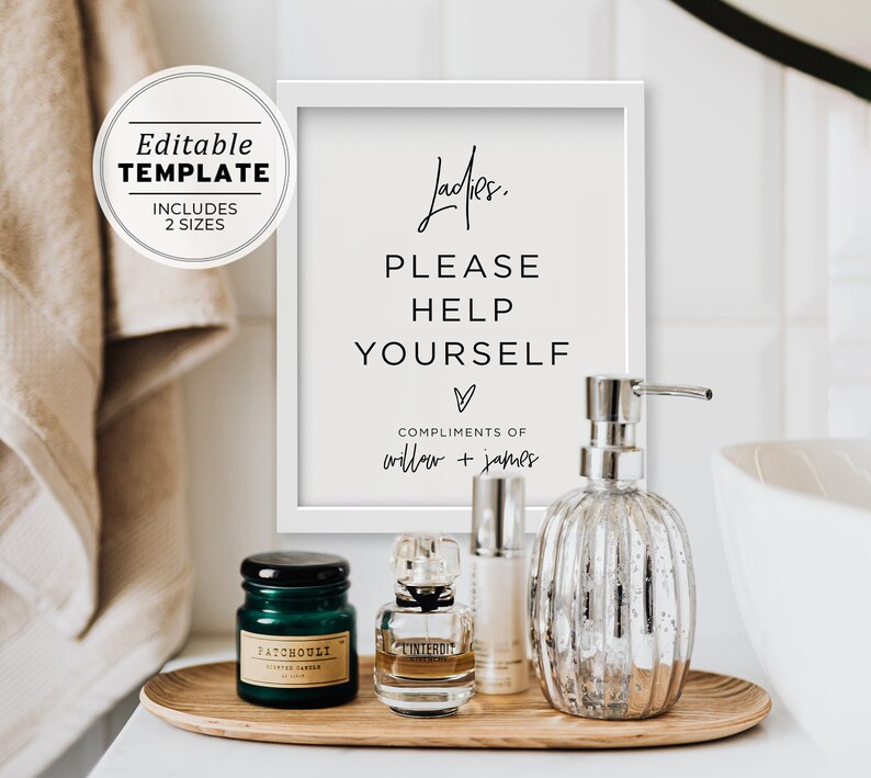 Juliette Minimalist Wedding Bathroom Basket Sign Ladies - Etsy