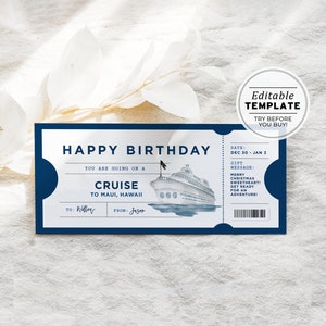 Printable Birthday Cruise Trip Boarding Pass, Cruise Voucher Template ...
