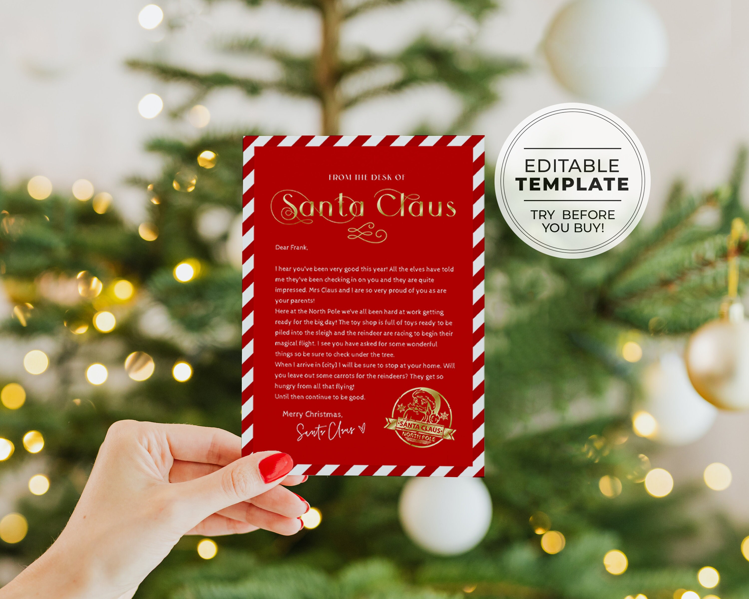 Editable Letter From Santa Personalized Santa Claus Letter Christmas