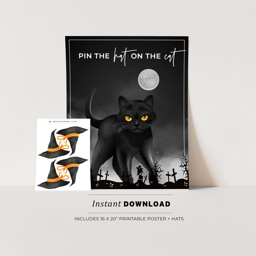 Halloween Pin the Hat on the Cat, Halloween Printable Poster, Halloween ...
