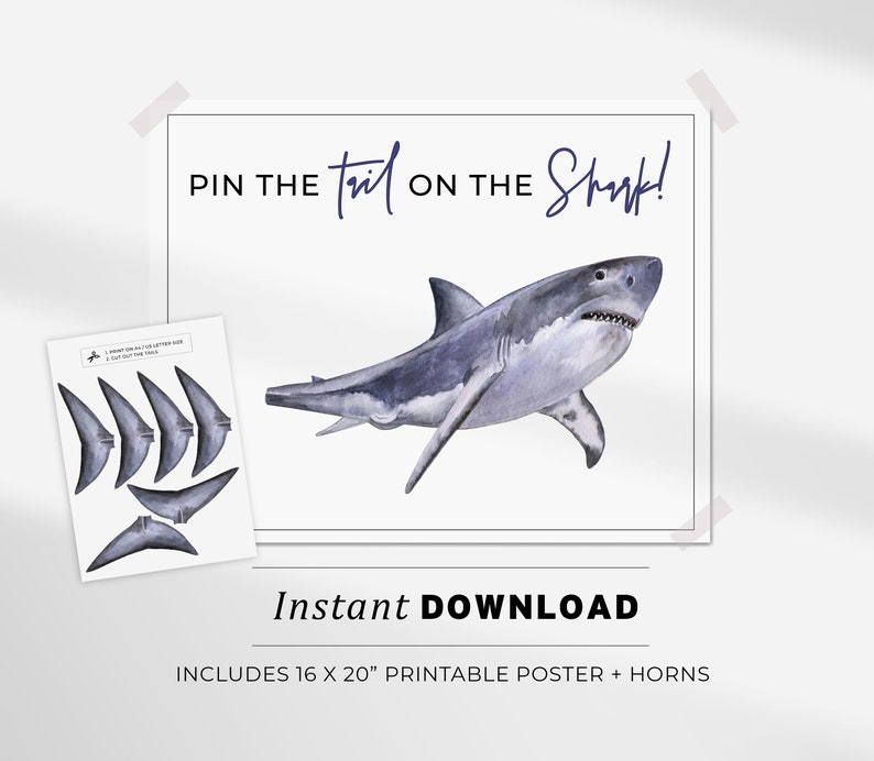 Kids Party Game Pin the Tail on the Shark Printable Poster - Etsy