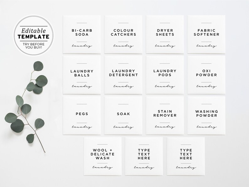 Minimalist Laundry Organization Label Templates Home - Etsy