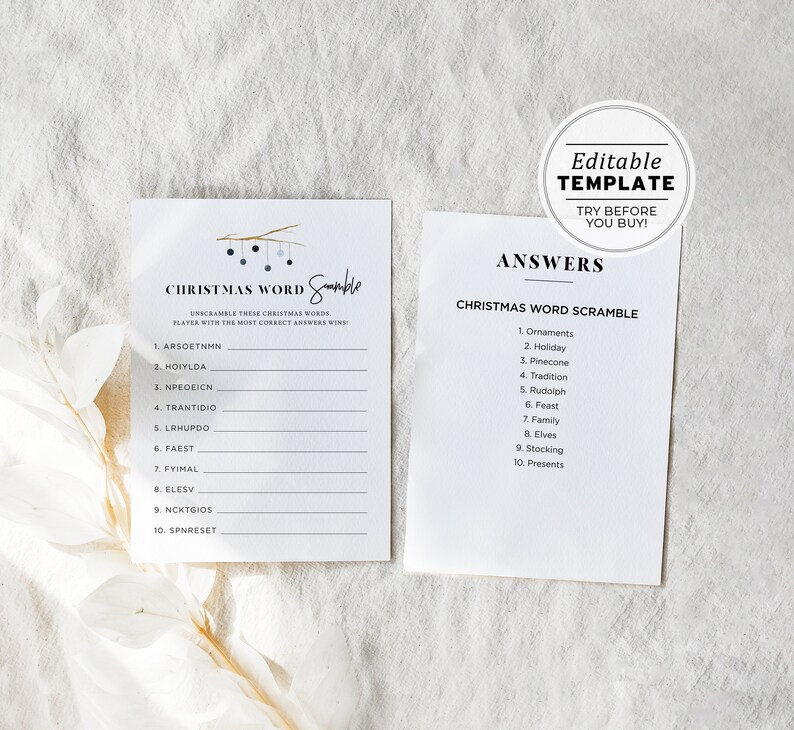 Christmas Word Scramble Game, Printable Holiday Game, Christmas Party ...