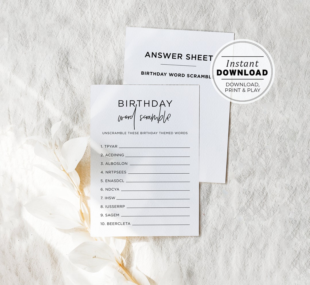 Birthday Word Scramble Party Game | INSTANT DOWNLOAD #004 Juliette ...