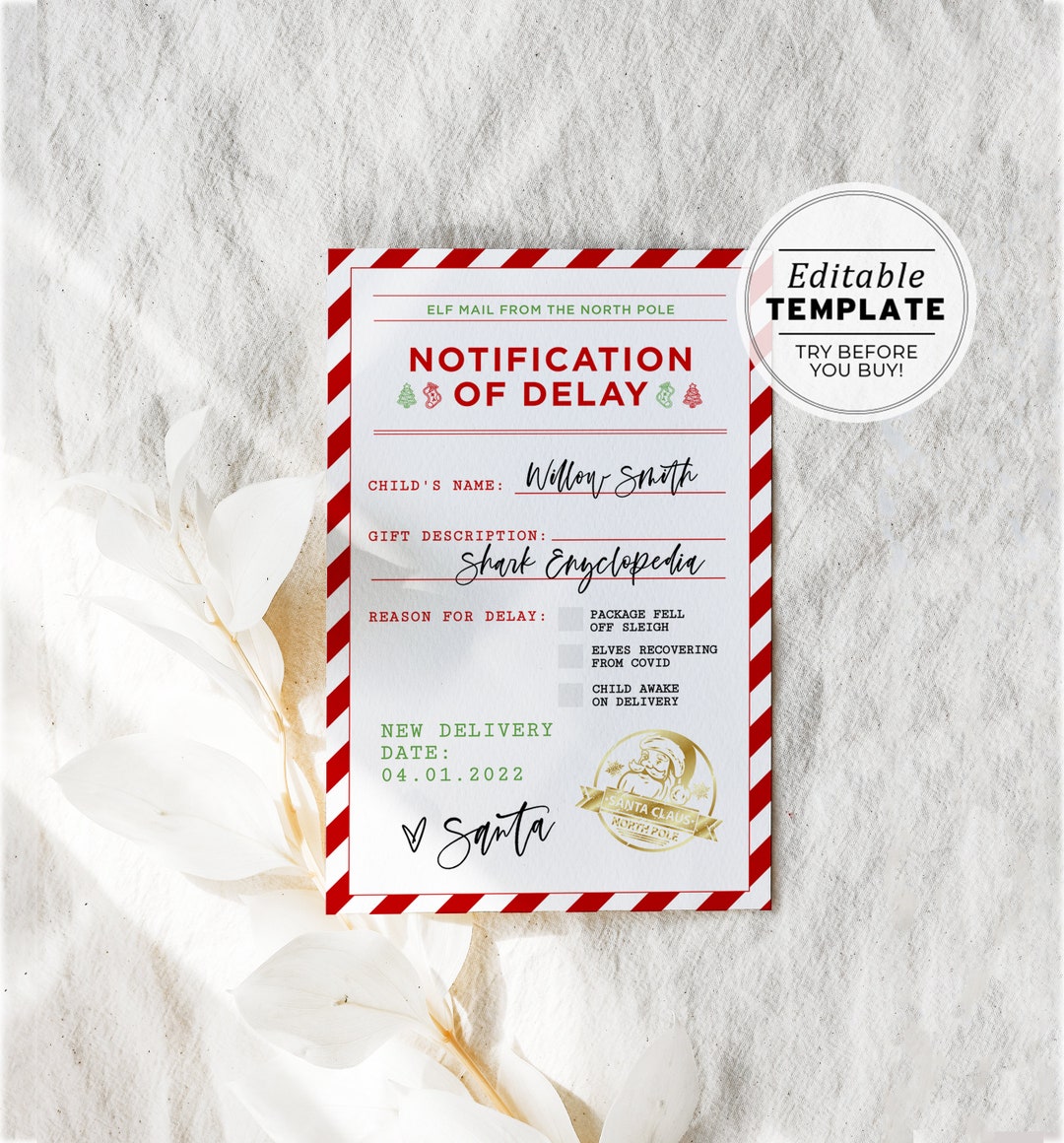Editable Delayed Christmas Gift Printable Christmas Gift Voucher, Late ...