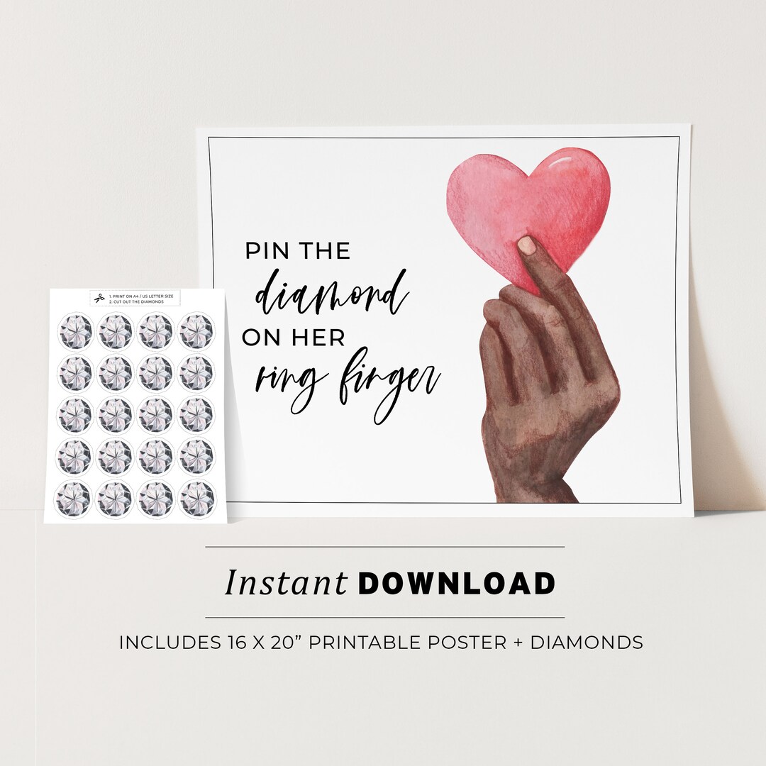 Bridal Shower Party Game, Pin the Diamond on the Ring Finger Printable ...