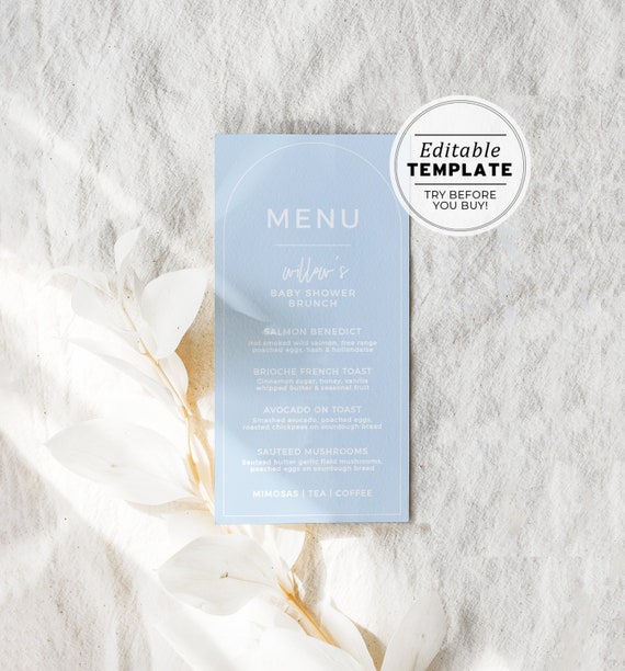 Powder Blue Minimalist Brunch Menu EDITABLE TEMPLATE 036 | Etsy