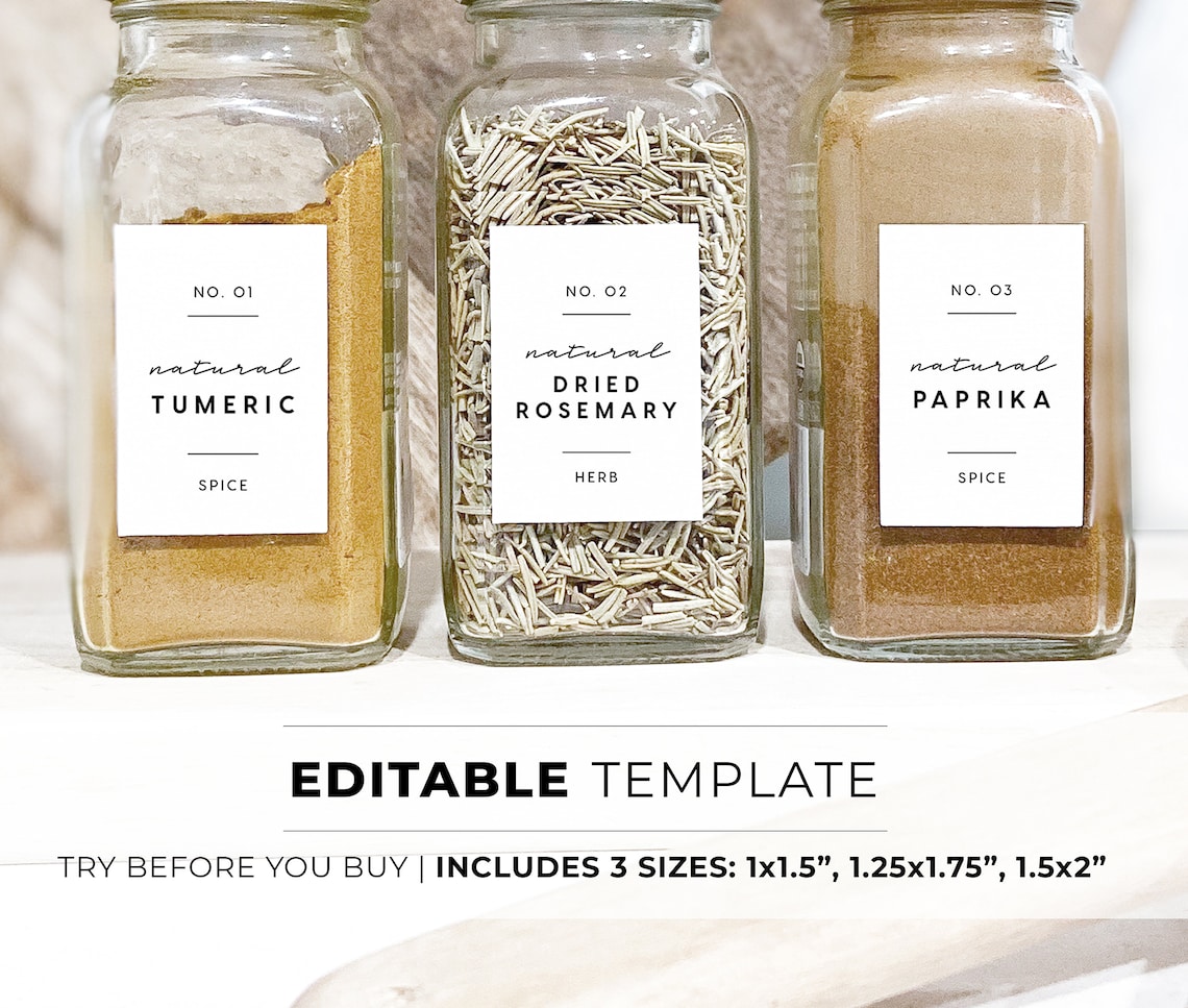 Spice Jar Label Template 3 Sizes Minimalist Pantry Printable - Etsy