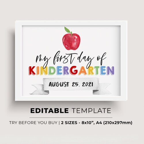 INSTANT DOWNLOAD First Day of Kindergarten School Sign Print - Etsy