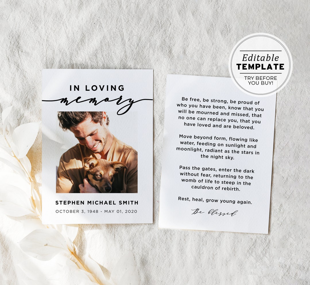 Prayer Card, Memorial Card, Celebration of Life, Funeral Poem Card ...