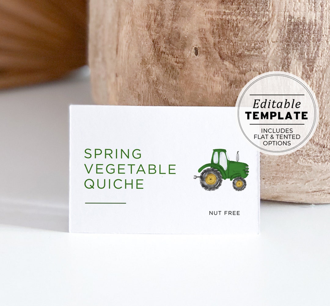 Green Tractor Buffet Food Name Card Sign, Grazing Table Food Sign ...