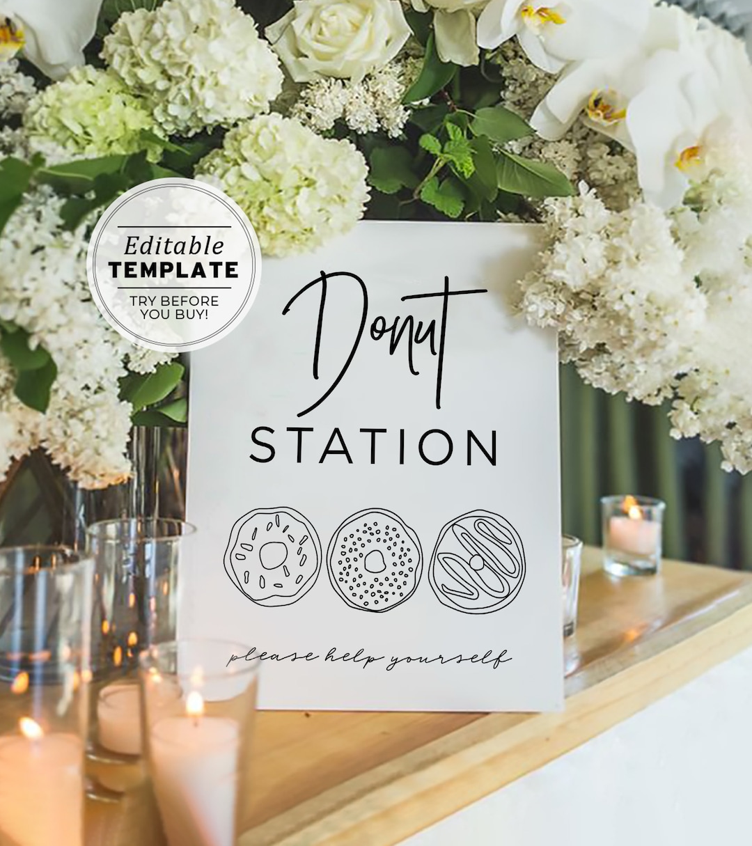 Juliette Minimalist Donut Station Sign | EDITABLE TEMPLATE, Printable ...