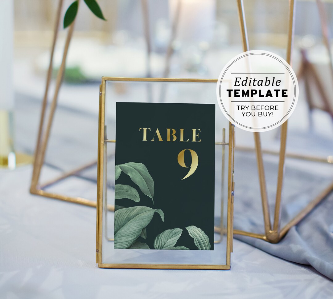 Mikala Tropical Leaf & Gold Table Number Sign - Set of 25, Printable ...