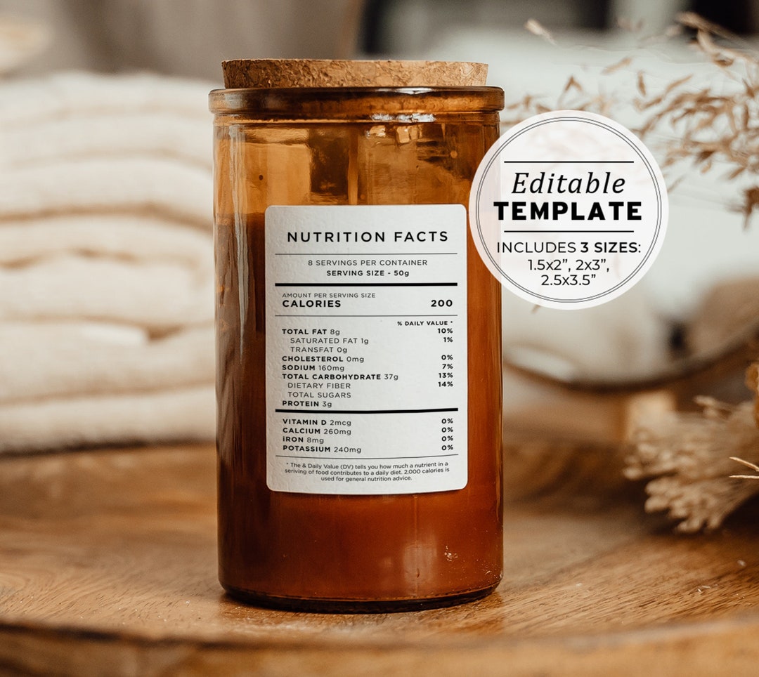 Minimalist Nutrition Facts Template - 3 Sizes: 1.5x2" / 2x3"/ 2.5x3.5 ...