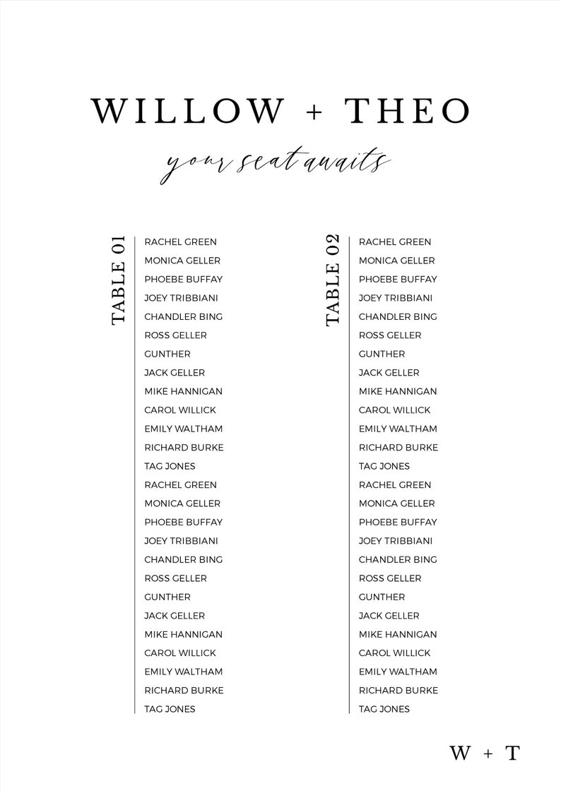 Theo Minimalist Wedding Seating Chart Template, Wedding Seating Sign ...