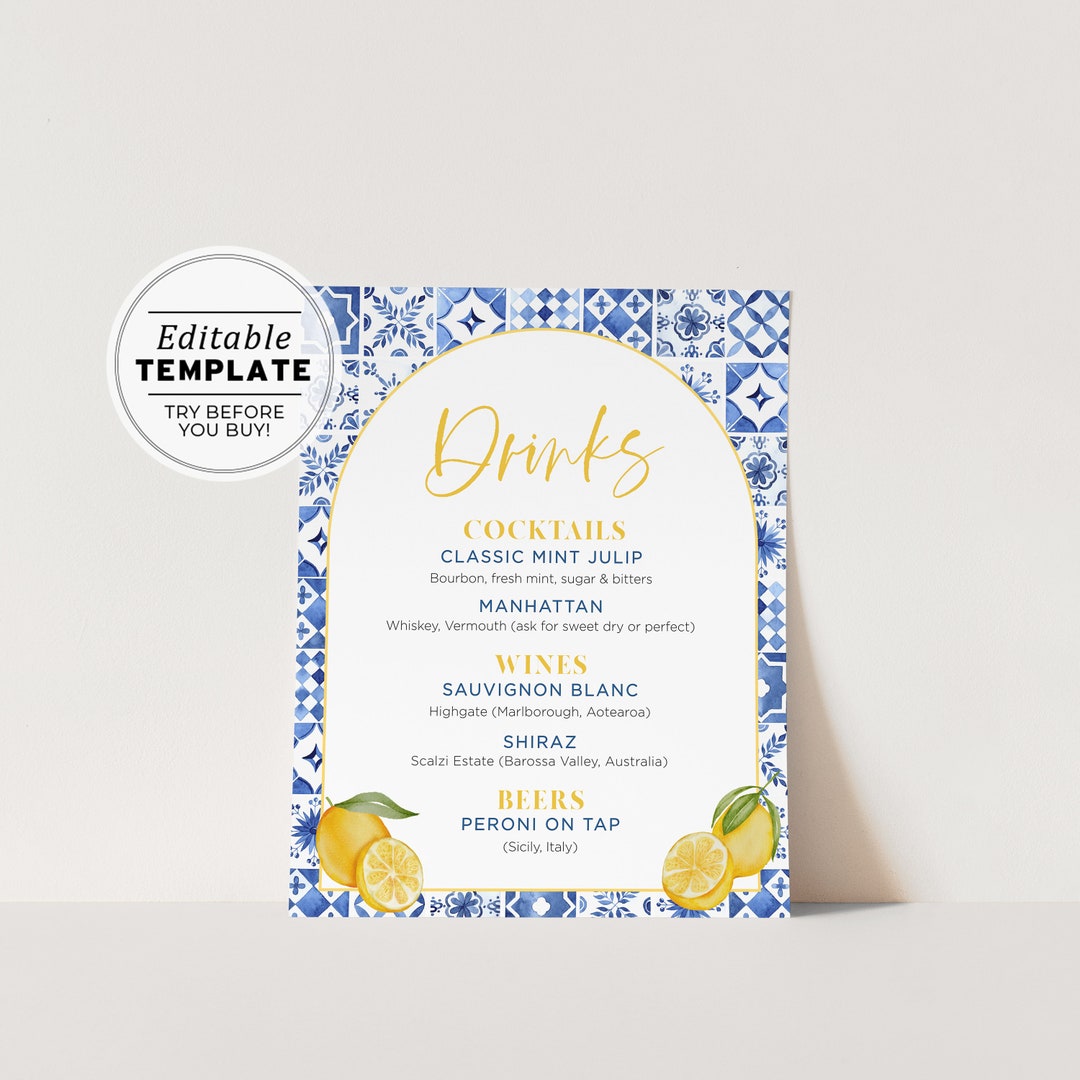 Amalfi Mediterranean Drinks Menu, Hens Cocktail Menu, Bar Menu, Bar ...