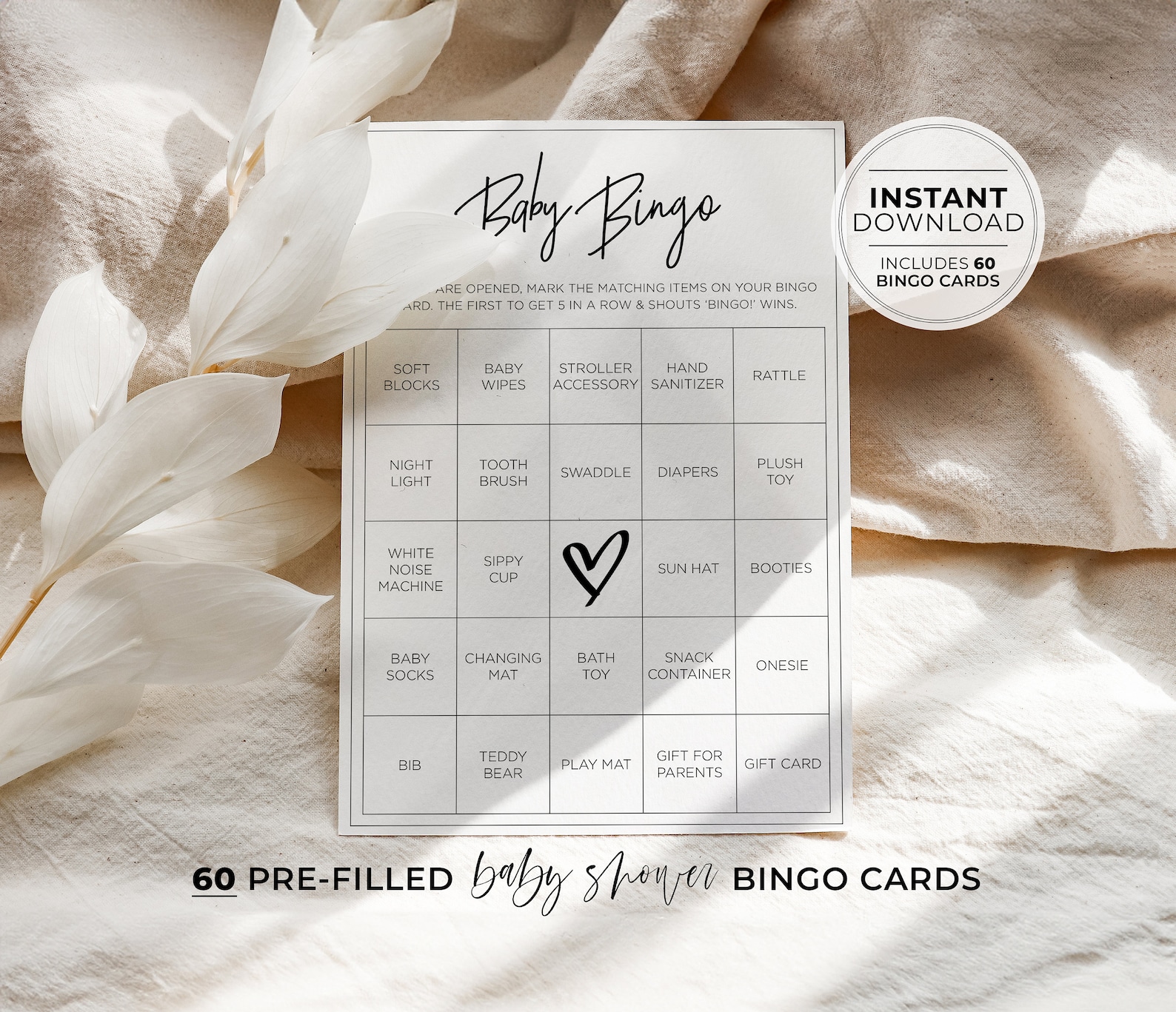 Baby Shower Games, Baby Shower Bingo, 60 Printable Cards, Digital ...