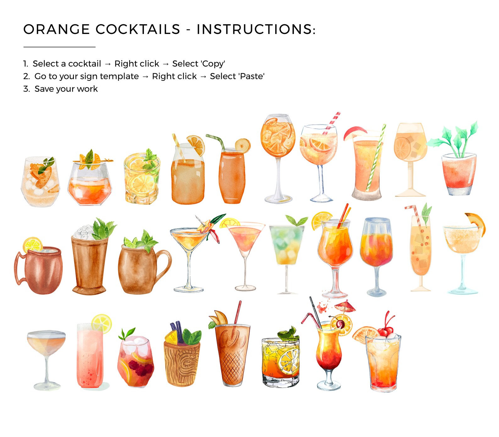 Bar Menu Template Watercolor Editable Drink Menu Sign - Etsy